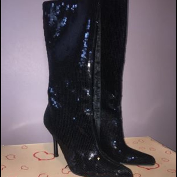 Anne Marie | Shoes | Anne Marie Black Sequined Boots | Poshmark